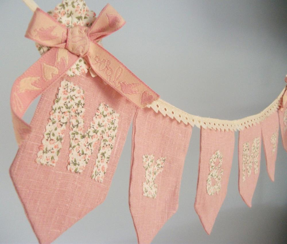 Pink Linen And Lace Mr Ans Mrs Wedding Banner on Luulla